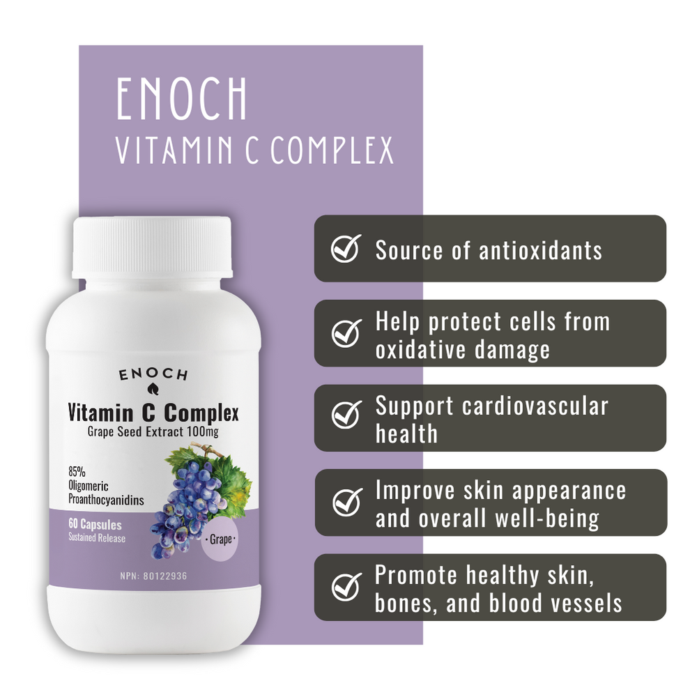 Enoch 複合維生素C緩釋膠囊 含葡萄籽萃取物 100毫克 60粒 – 12 Baskets Nutrition & Health Co.