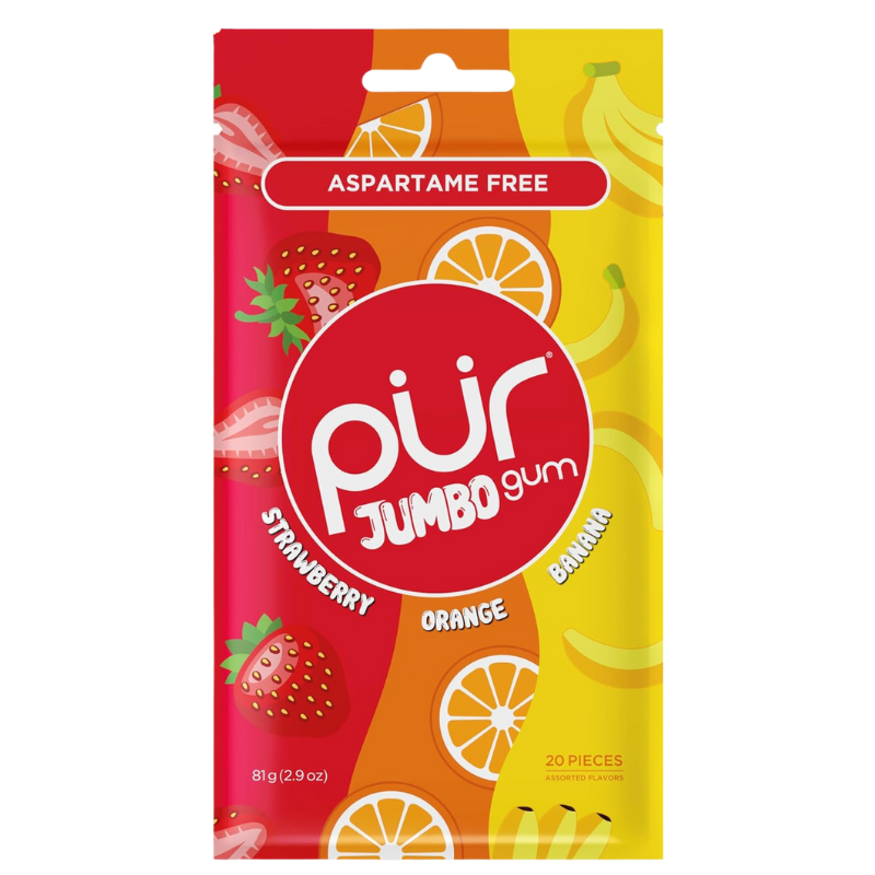 PUR Jumbo Strawberry Mix Gum Bag 20pcs – 12 Baskets Nutrition & Health Co.